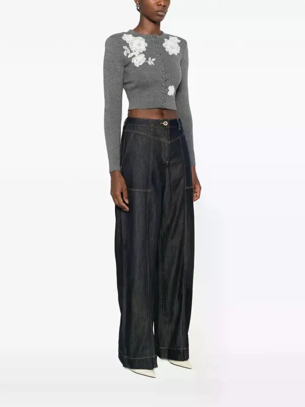 SELF-PORTRAIT Floral-applique Cropped Cardigan