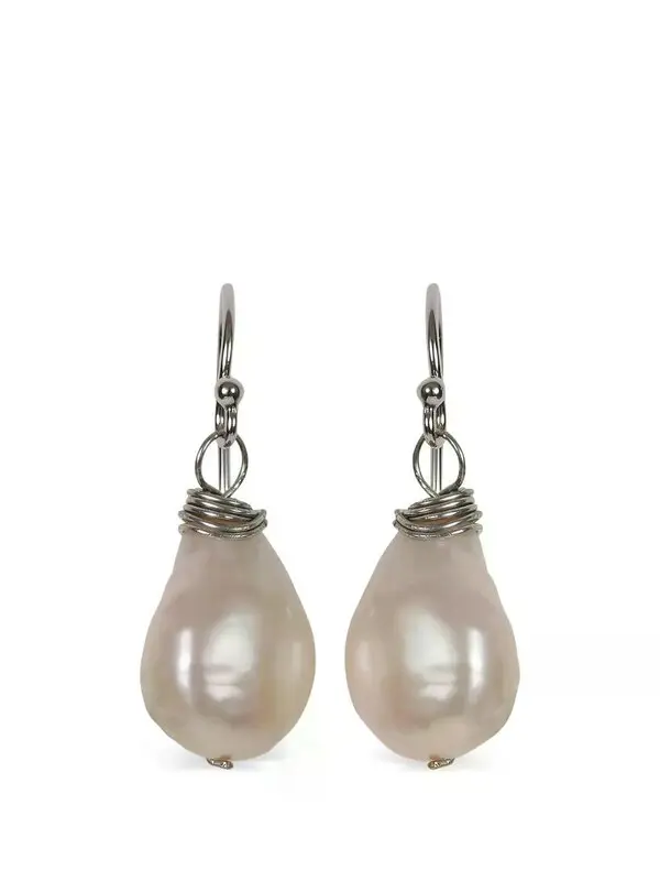 GIRL WITH A PEARL Wire-wrapped Pearl Drop Earrings - Silver