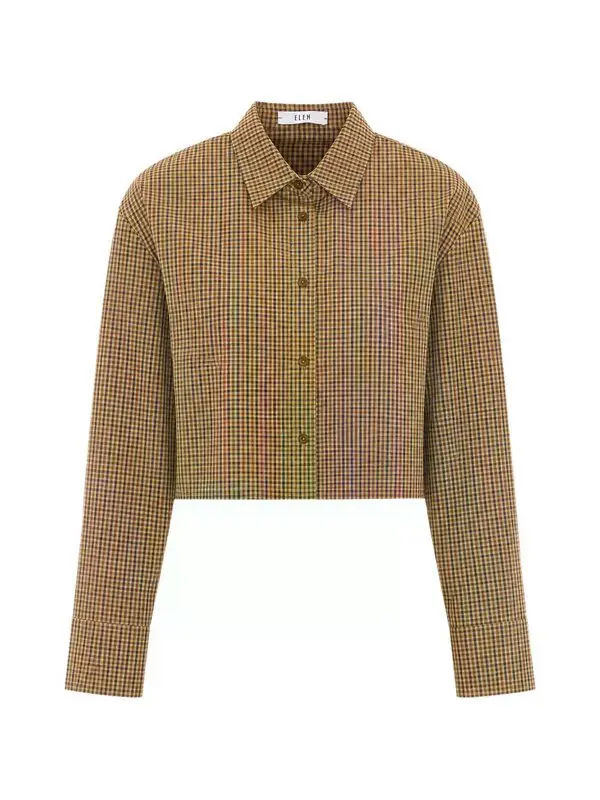 ELE Cropped Checked Shirt - Brown