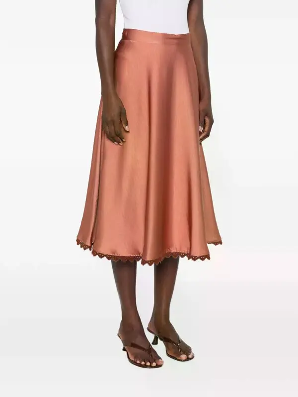 I BLUES Lace-trim Satin-finish Midi Skirt