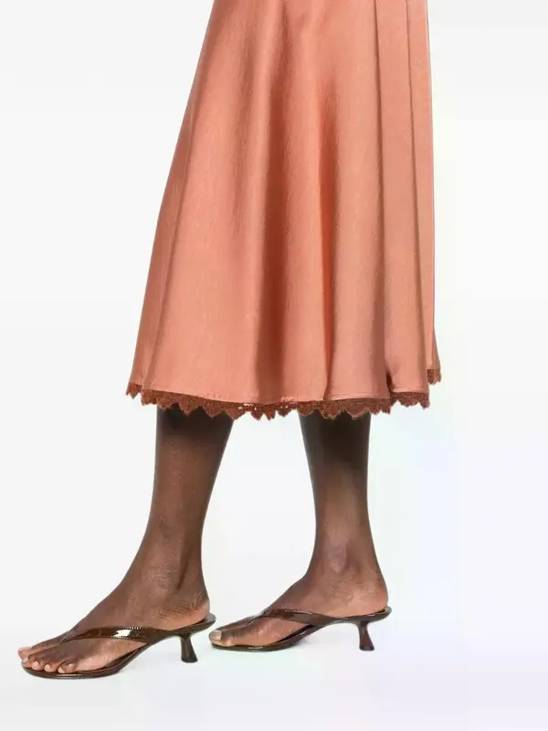 I BLUES Lace-trim Satin-finish Midi Skirt