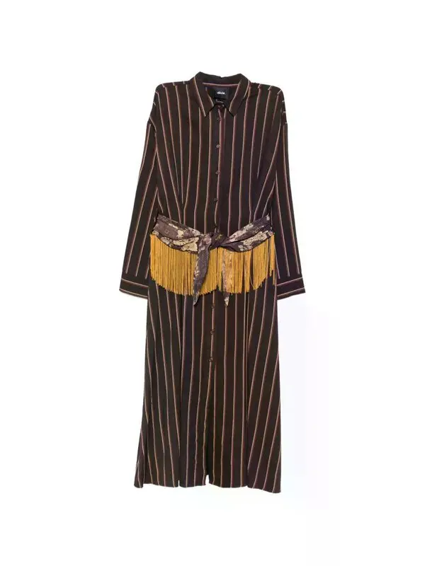 Dixie Striped Fringed Midi Dress - Brown