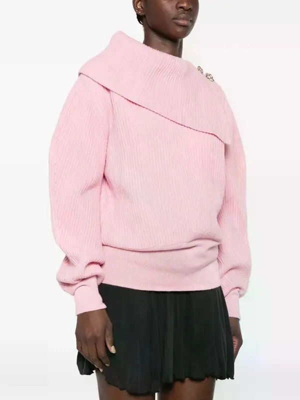 Blumarine Off-shoulder Rose-embellished Sweater