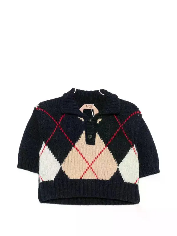 N°21 Argyle-knit Cropped Sweater