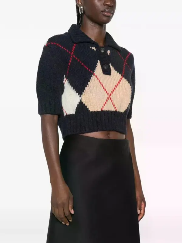 N°21 Argyle-knit Cropped Sweater
