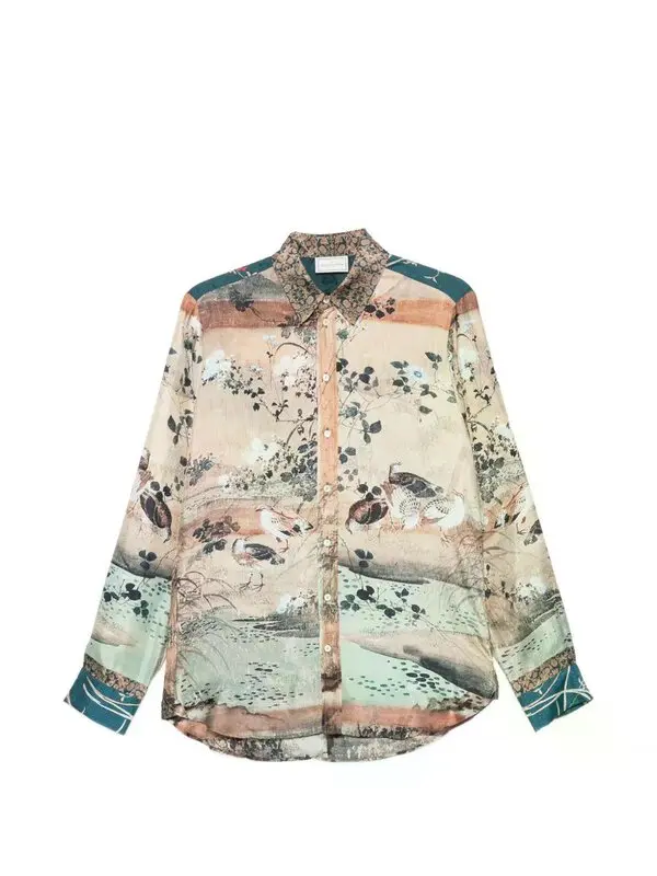 PIERRE-LOUIS MASCIA Landscape-print Silk Shirt - Neutrals