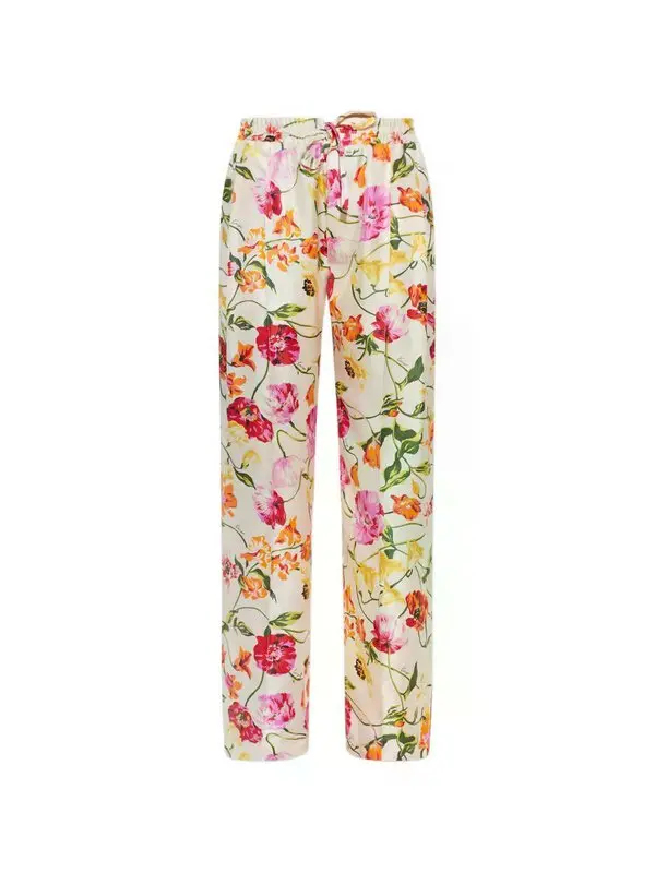 Kenzo Floral-print Silk Trousers - Neutrals