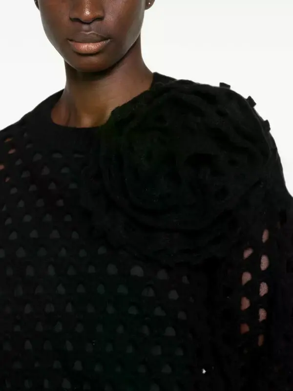 Blumarine Crochet-knit Floral-appliqué Sweater