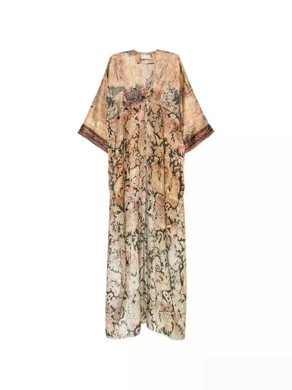 PIERRE-LOUIS MASCIA Graphic-print V-neck Maxi Dress - Brown