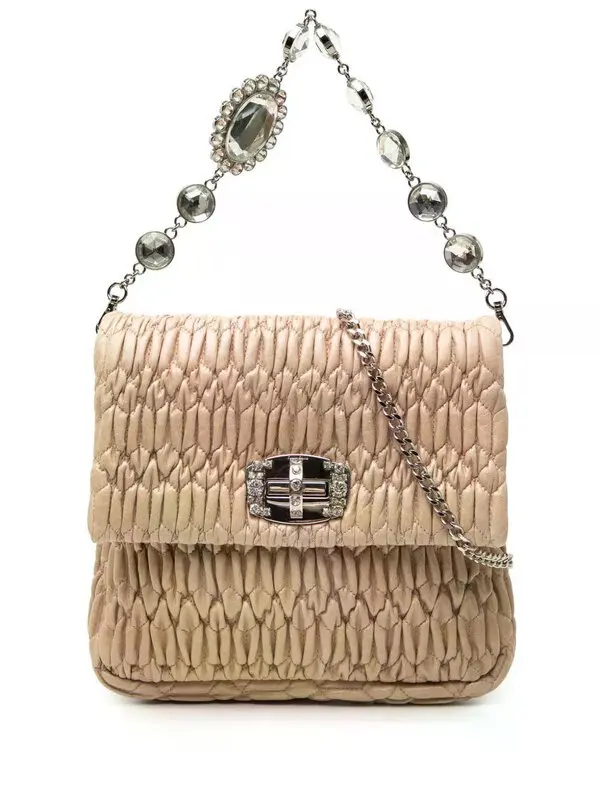Miu Miu Matelassé Nappa Crystal Chain Satchel - Neutrals