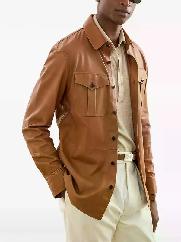 Ralph Lauren Purple Label Lambskin Button-up Leather Jacket