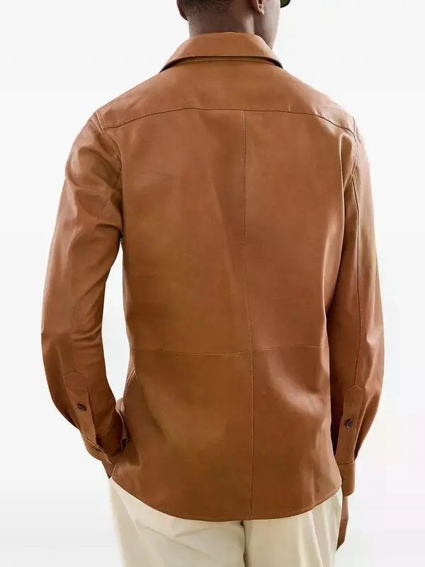 Ralph Lauren Purple Label Lambskin Button-up Leather Jacket