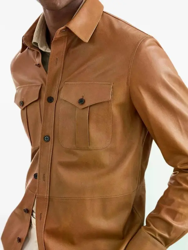 Ralph Lauren Purple Label Lambskin Button-up Leather Jacket