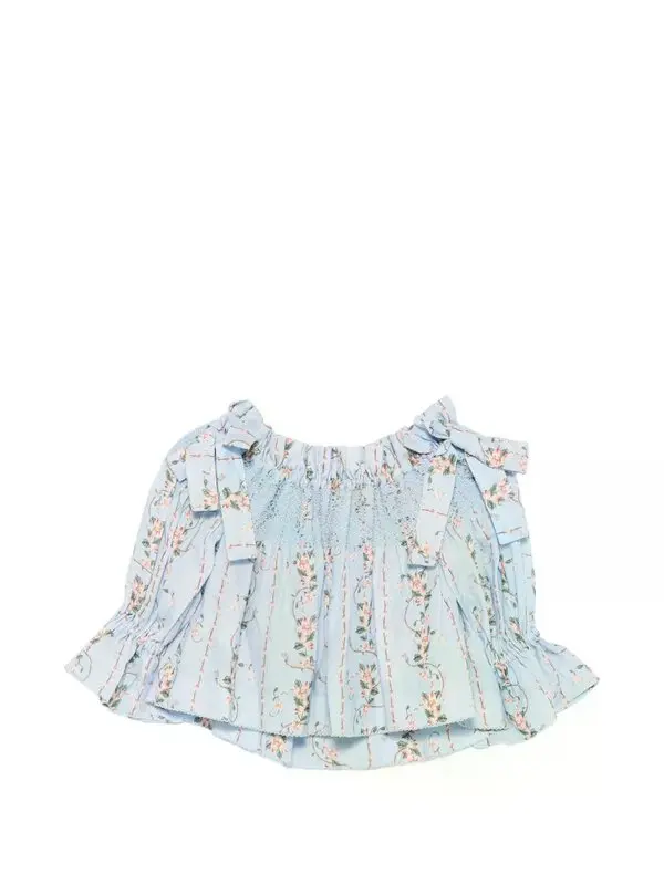 Agua Bendita Isla Navegante Floral-print Ruffled Top - Blue