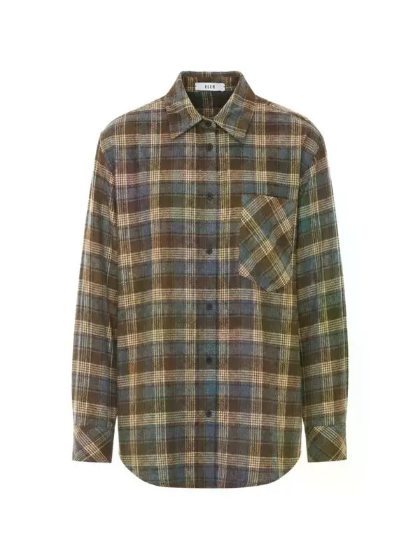 ELE Check-pattern Button-up Shirt - Brown