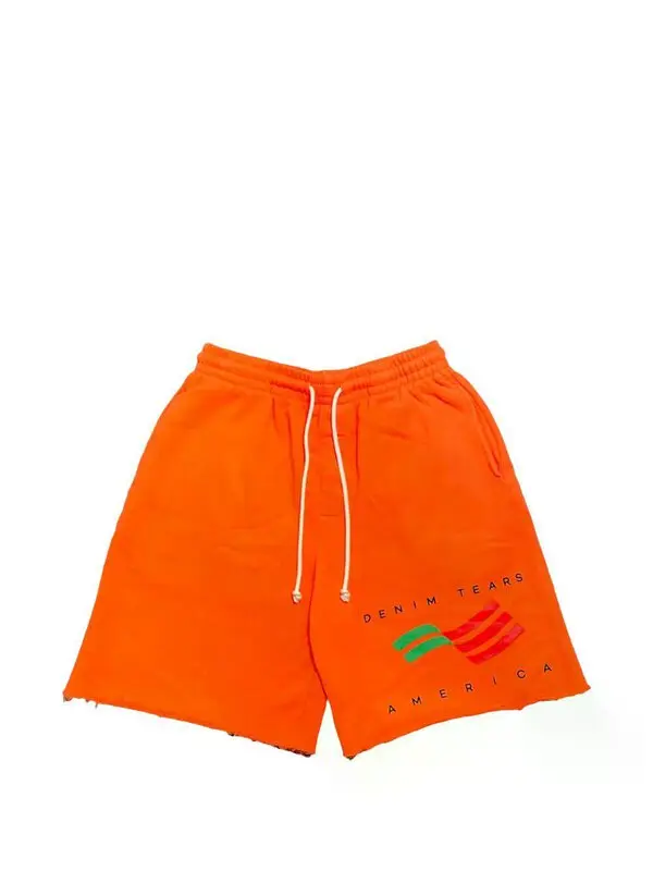 DENIM TEARS Logo-print Raw-edge Shorts