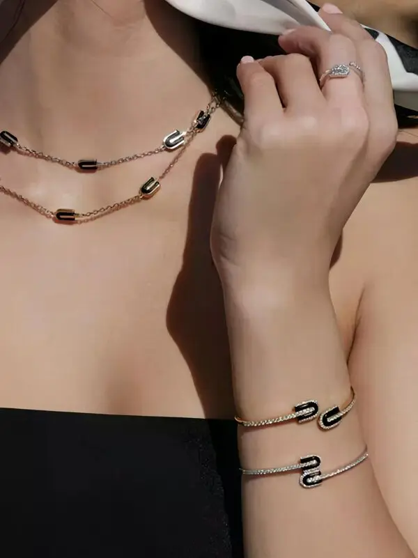 U LOS ANGELES Duo Diamond And Onyx Bracelet - Silver
