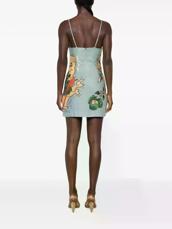 Farm Rio Embroidered Floral-print Linen Mini Dress