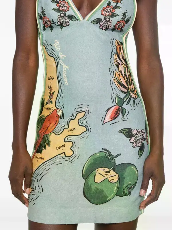 Farm Rio Embroidered Floral-print Linen Mini Dress
