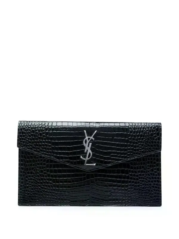 Saint Laurent 2019 Croc Embossed Leather Uptown Pouch Clutch Bag