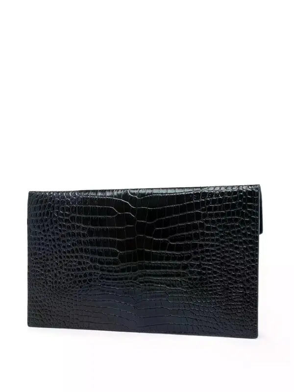 Saint Laurent 2019 Croc Embossed Leather Uptown Pouch Clutch Bag