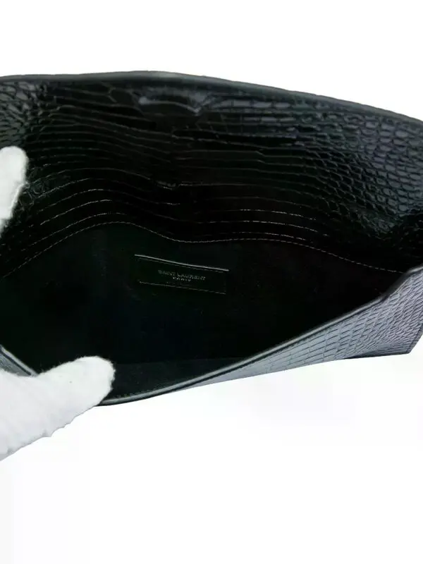 Saint Laurent 2019 Croc Embossed Leather Uptown Pouch Clutch Bag