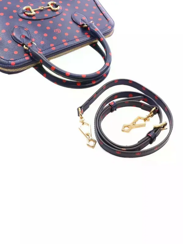Gucci 2000-2015 Small Calfskin Polka Dot Horsebit 1955 Top Handle Satchel - Blue