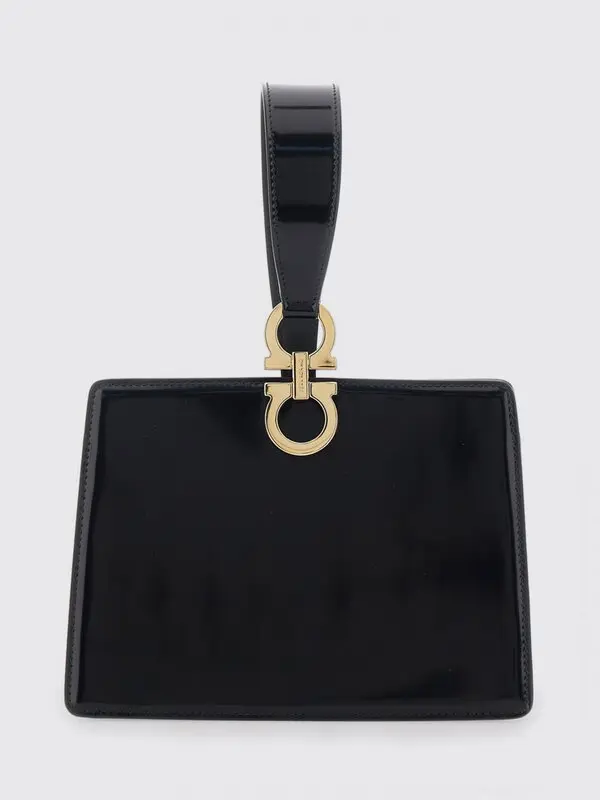 FERRAGAMO Brushed Calfskin Mini Handbag With Gancini Logo - Black