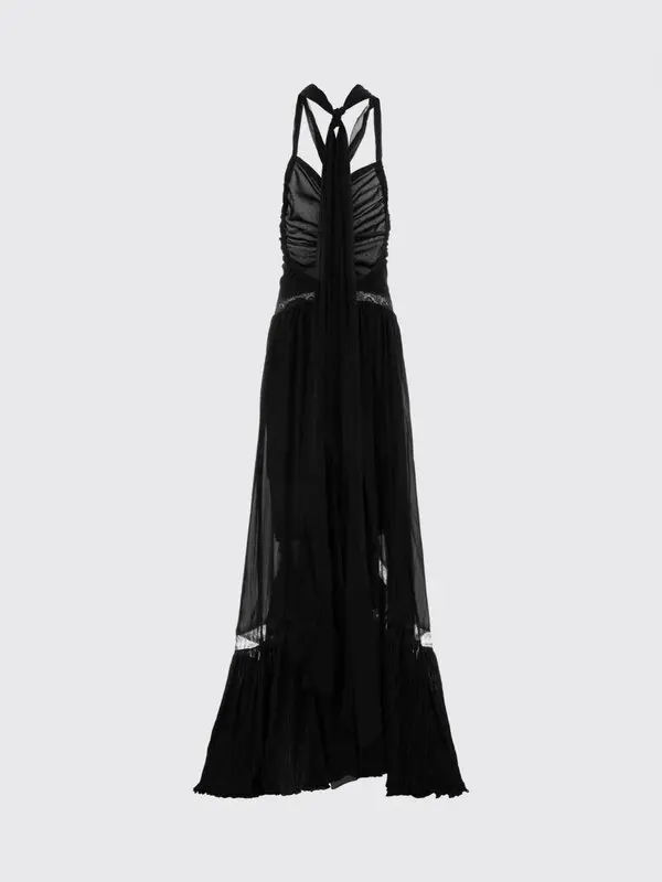 Blumarine Asymmetrical Midi Georgette Dress With Lace Inserts
