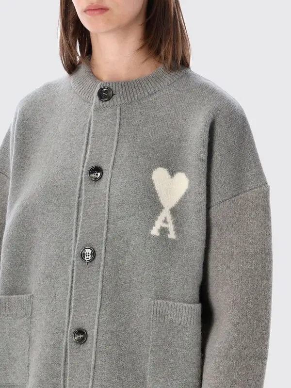 AMI Paris Logo Cardigan - Grey