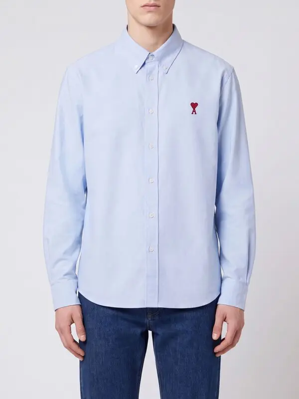 AMI Paris Button-down Cotton Shirt With Contrasting Embroidered Logo