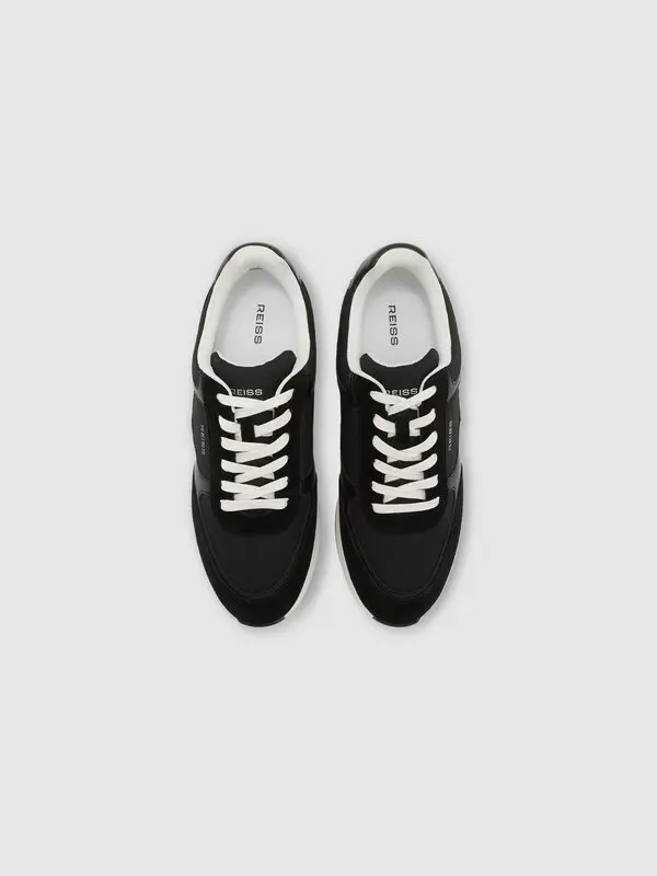 REISS Suede-trim Runner Trainers - Black/white