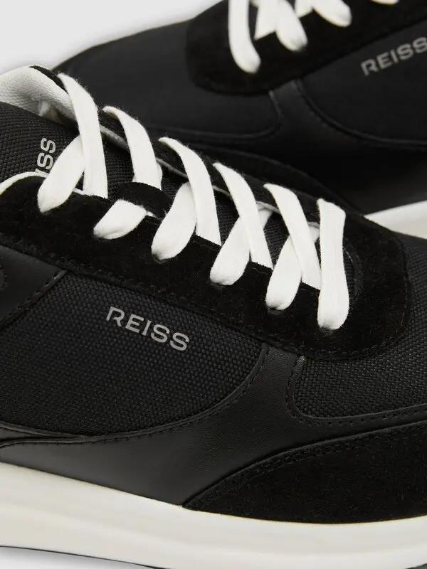 REISS Suede-trim Runner Trainers - Black/white