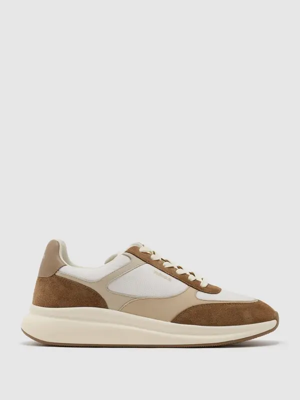 REISS White & Camel Suede-trim Runner Trainers - White/ Camel