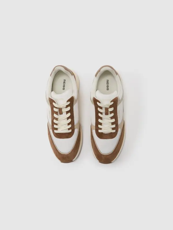 REISS White & Camel Suede-trim Runner Trainers - White/ Camel