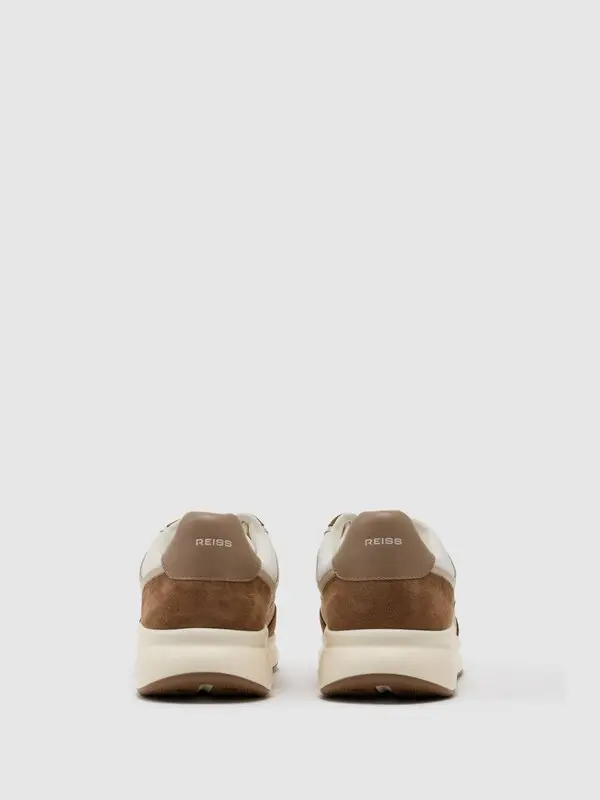 REISS White & Camel Suede-trim Runner Trainers - White/ Camel