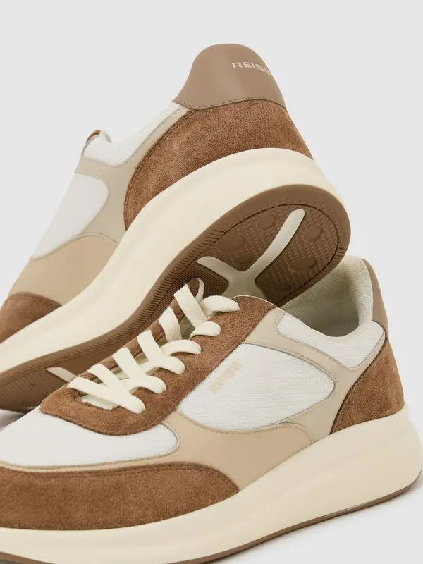 REISS White & Camel Suede-trim Runner Trainers - White/ Camel