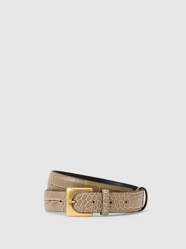 REISS Croc-effect Leather Square-buckle Belt