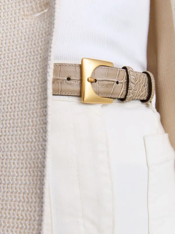 REISS Croc-effect Leather Square-buckle Belt