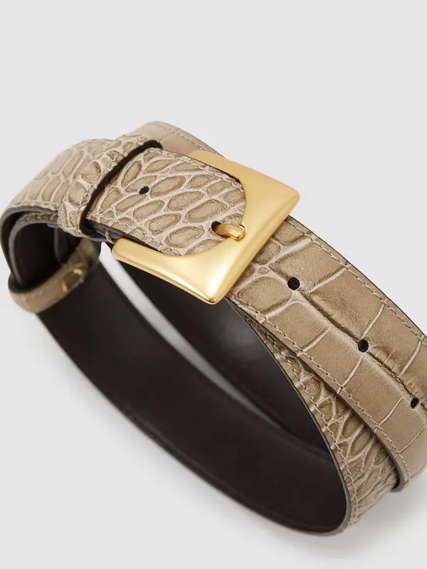 REISS Croc-effect Leather Square-buckle Belt