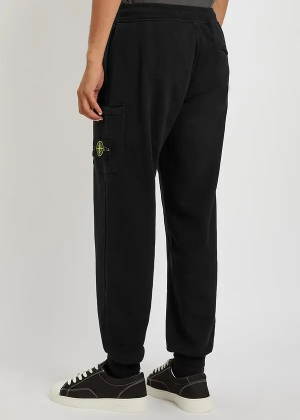 Stone Island Logo Tapered-leg Cotton Sweatpants - Black