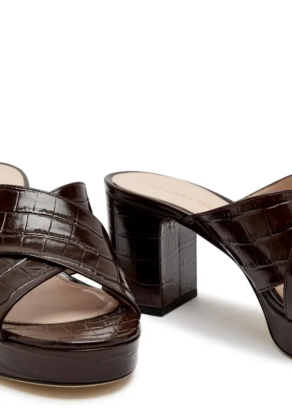 STUART WEITZMAN Dayna 80 Crocodile-effect Leather Platform Sandals