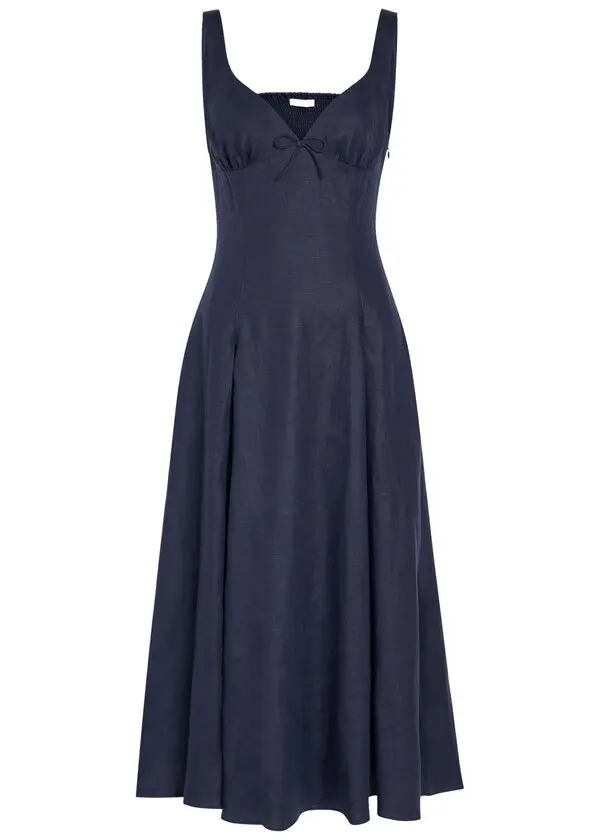 Faithfull The Brand Adalee Linen Midi Dress - Navy
