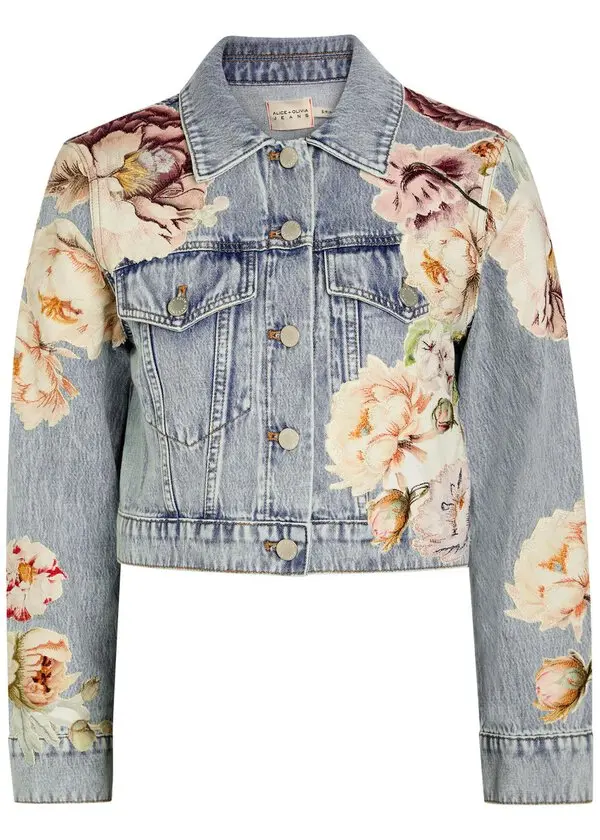 Alice + Olivia Chloe Floral-appliquéd Cropped Jacket - Denim