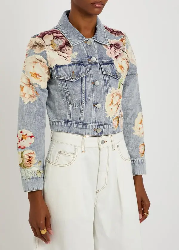 Alice + Olivia Chloe Floral-appliquéd Cropped Jacket - Denim