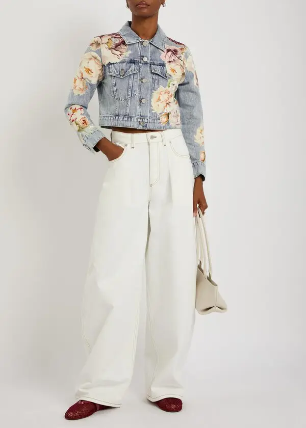 Alice + Olivia Chloe Floral-appliquéd Cropped Jacket - Denim