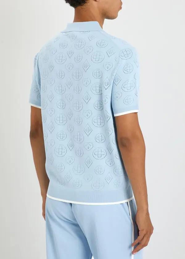 Casablanca Pointelle-knit Woven Polo Top