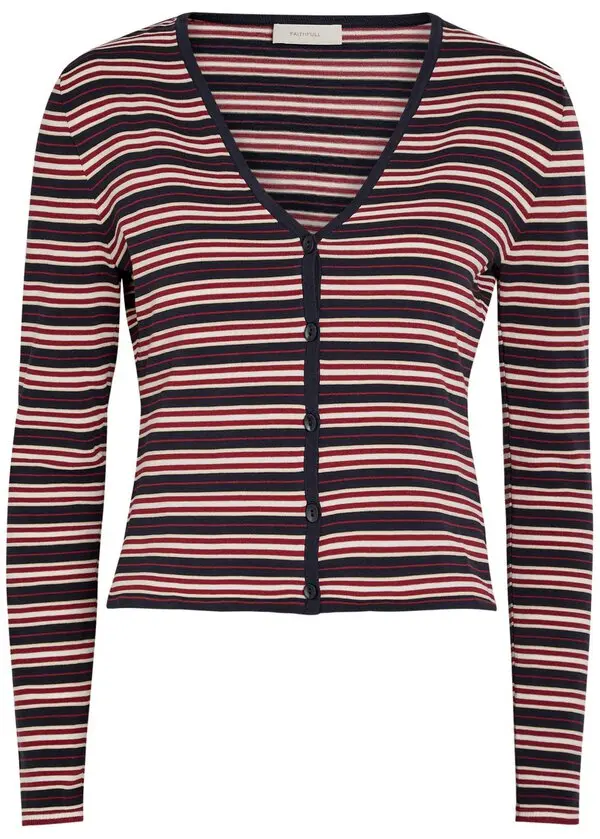 Faithfull The Brand Doris Striped Cotton-blend Cardigan - Navy