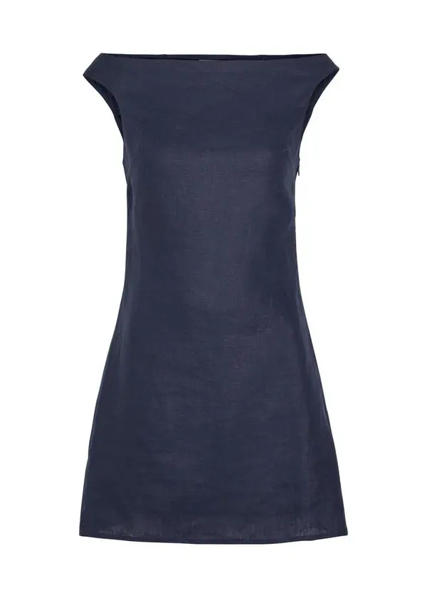 Faithfull The Brand Ilride Wide-neck Linen Mini Dress - Navy