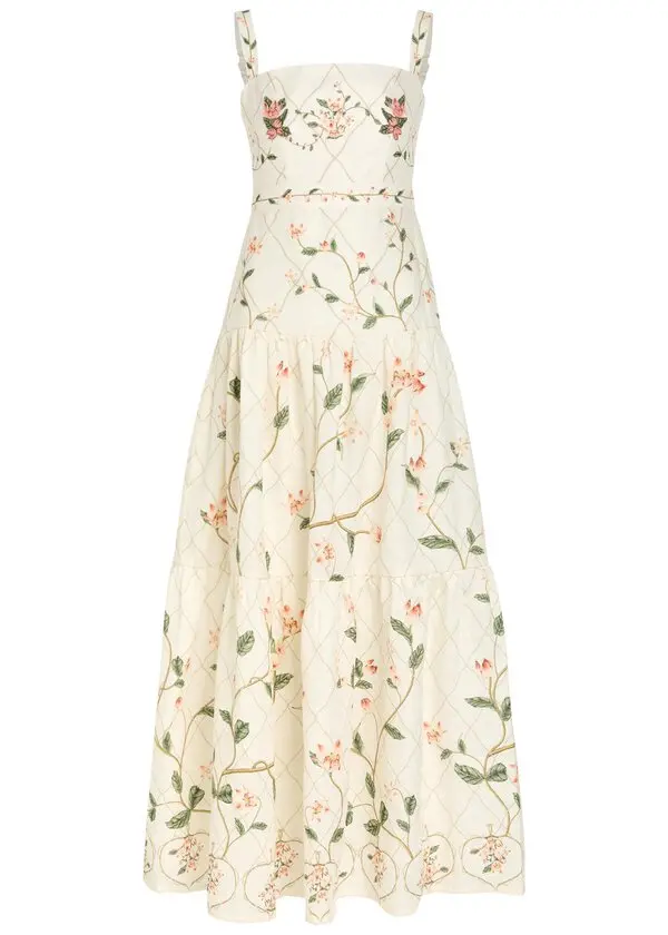 Agua Bendita Lima Floral-print Linen Maxi Dress - Multicoloured